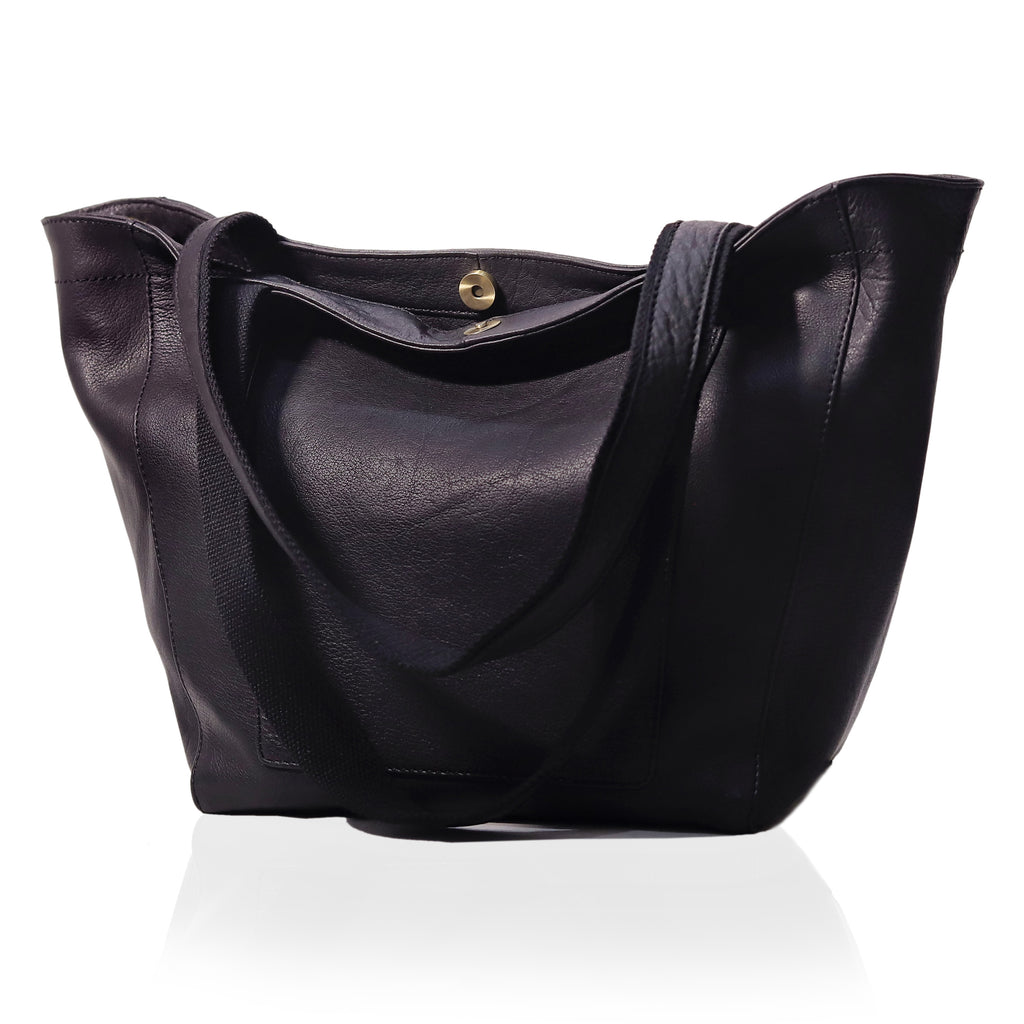Lorena Leather Tote Bag - Black
