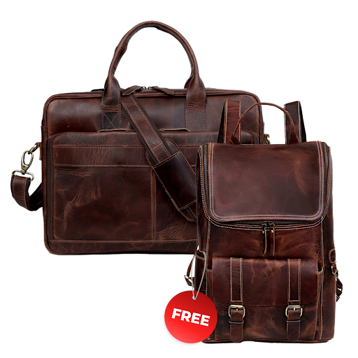 Leather Briefcase | Messenger | Laptop | Work Bag + Backpack Combo